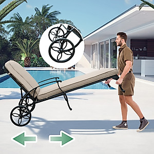 Villeston Chaise Lounge Chair Outdoor- Patio Pool Chairs Tanning Lounges for Outside Beach Lounger Cast Aluminum Set of 2 Reclining Beige with Side Table