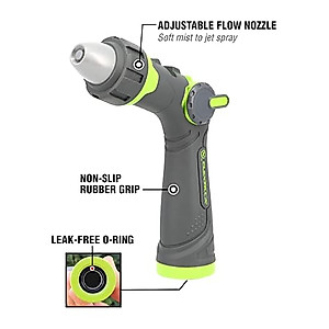 Flexzilla Garden Hose Nozzle - Heavy Duty Twist Action Adjustable Flow, NFZG51-E, ZillaGreen™