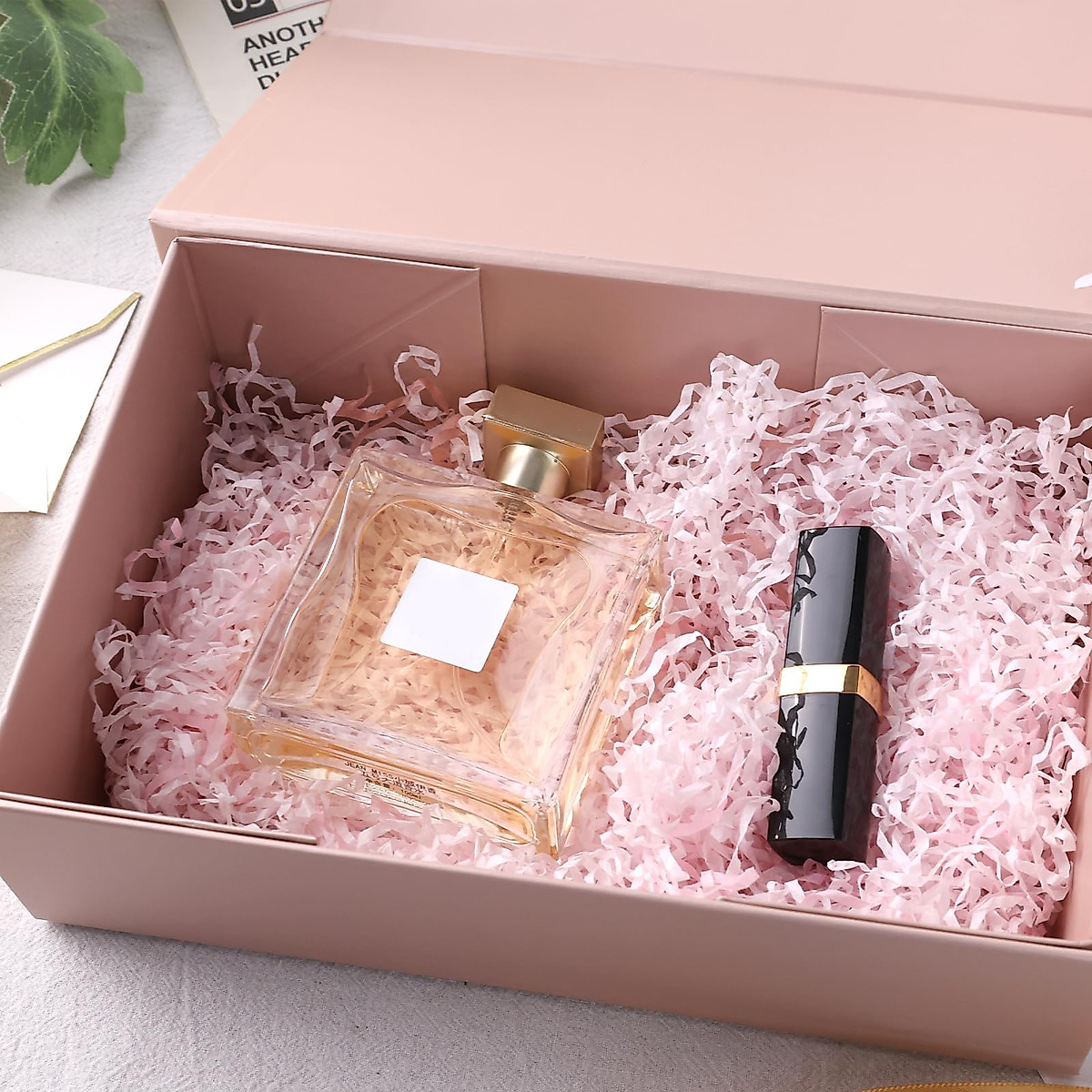 Shindel Gift Box with Magnetic Lid, Rose Gold Gift Box with Ribbon Greeting Card Magnetic Closure Gift Box for Presents Wedding Birthday 9.4"x6"x3"