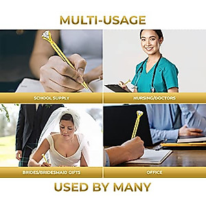 ETCBUYS Diamond Gold Metal Pens - Ballpoint Pens for Bridesmaids Gifts, Gold Fancy Pens, Office Decor for Women, Pens with Diamonds on Top | Metal Crystal Pen | Black Ink 12 Diamond Pens