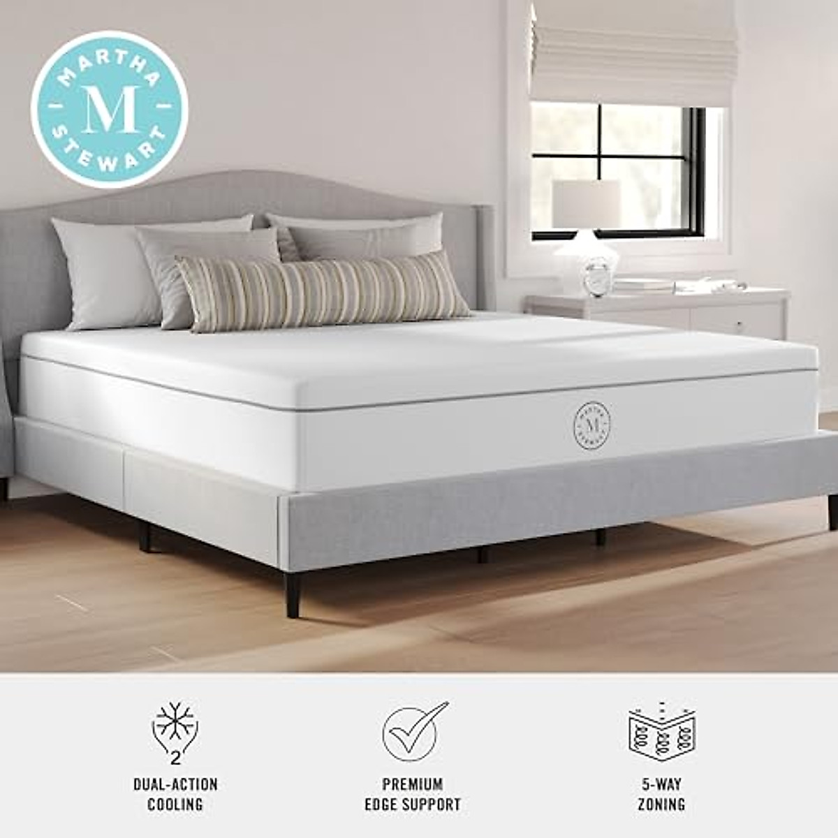 Martha Stewart SleepComplete King Mattress in a Box, Firm Pocket Spring and Foam Hybrid Mattress, Dual-Action Cooling, 5-Way Zoning, Coolweave Cover, 12 ", White