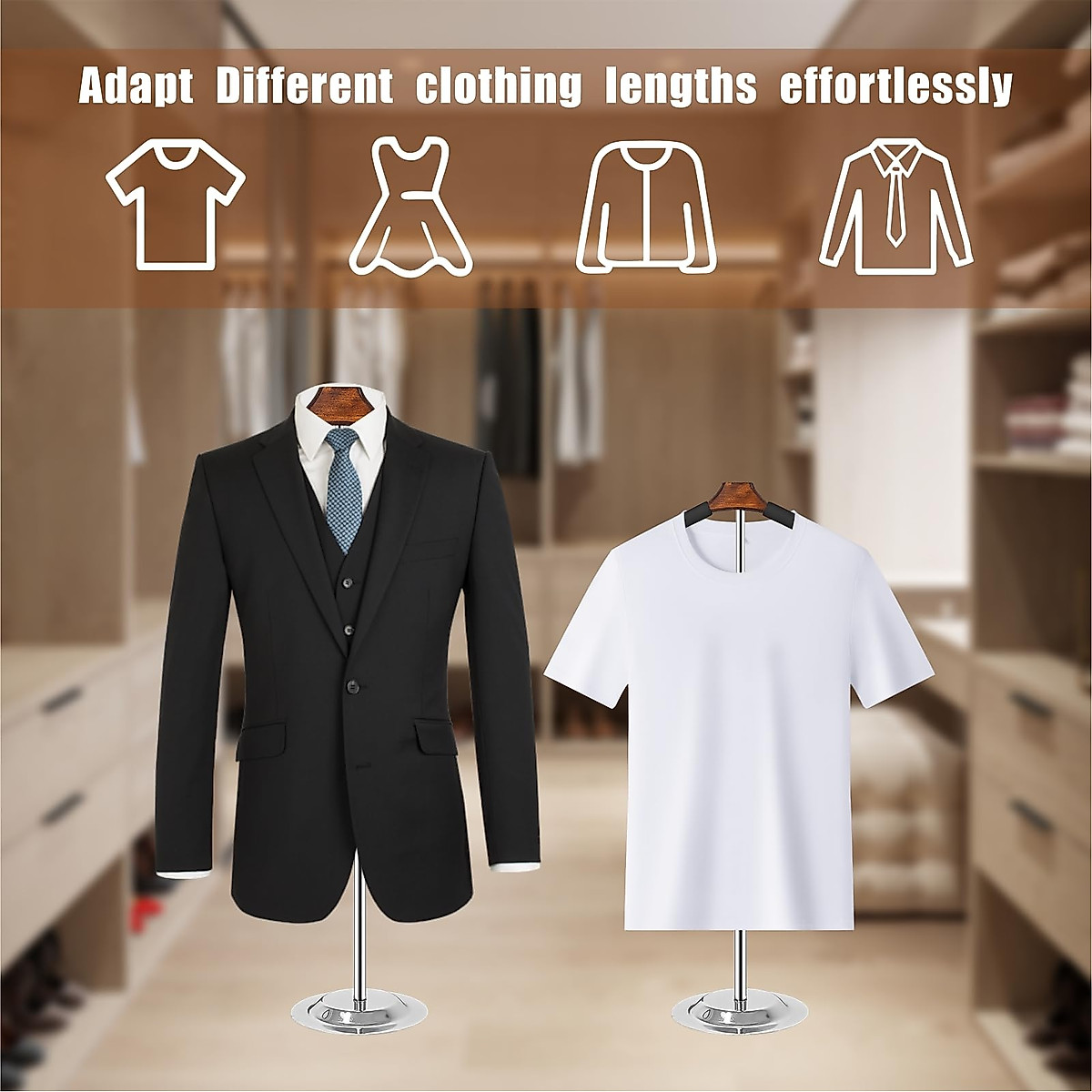 Eunika 2 Pack Adjustable T Shirt Display Flexible Shoulder Stand, Portable Metal Shirt Rack Display Stand Garment Coat Holder for Clothing Garment Coat Retail Vendor, Cloakroom,17-31.5 Inch