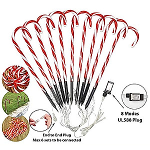 10 Pack 21in Candy Cane Pathway Lights (with Stakes) Outdoor Markers Christmas Decorations Lights with 8 Lighting Modes, for Xmas Holiday Party Walkway Patio Garden Decor