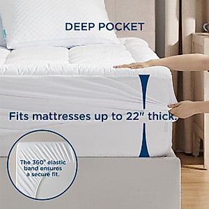 Bedsure Queen 7 Pieces Grey White Striped Queen Bed Set Bundle Cotton Mattress Pad Queen Size