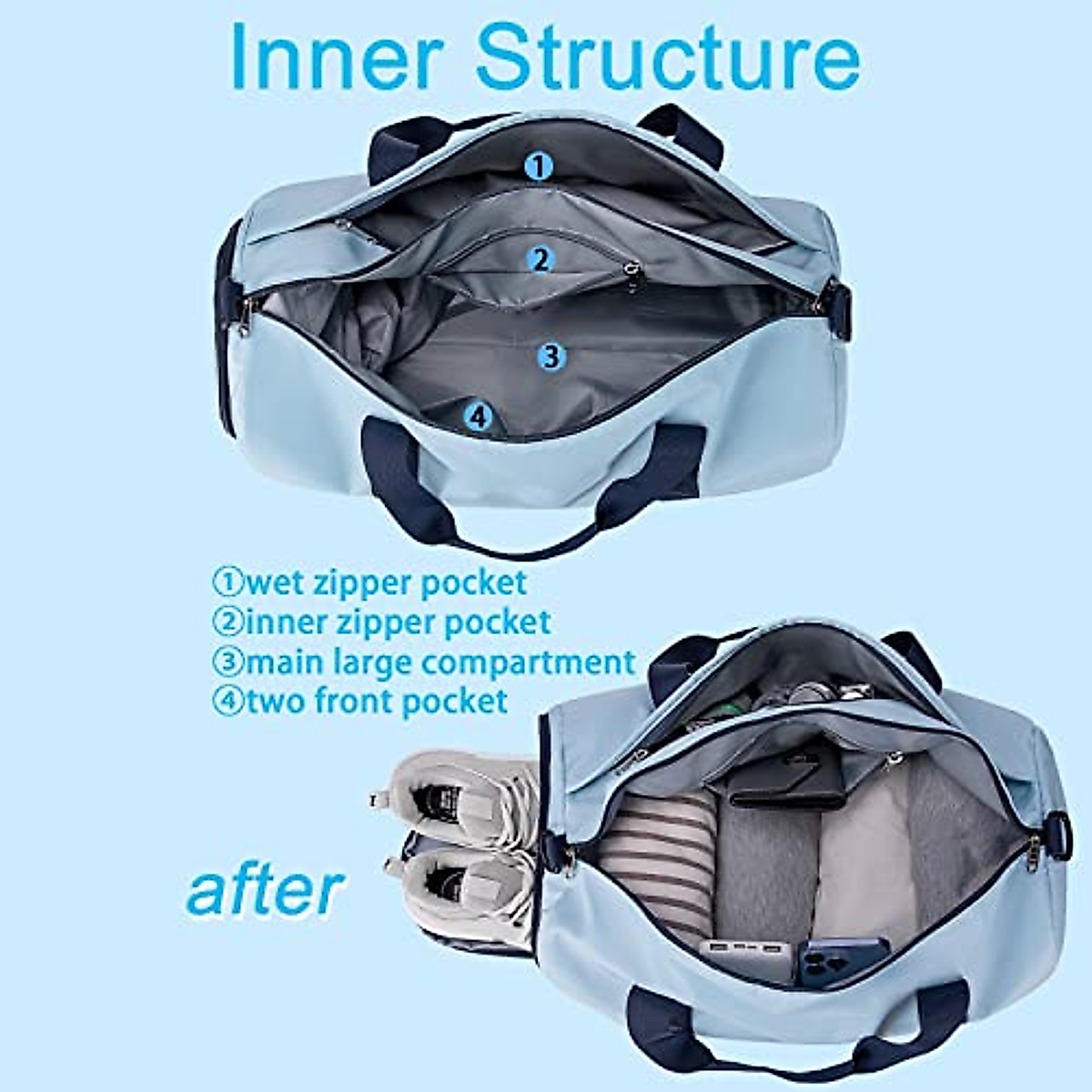 Gym Duffle Bag for Women with Wet Pocket Shoes Compartment Carry On Bag Weekender Overnight Duffel Bag with Shoe Compartment Wet Pocket