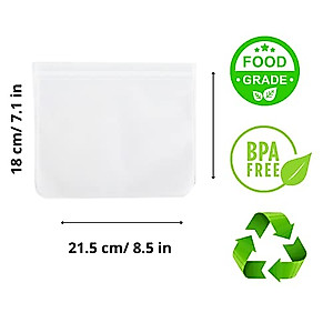 5 Pcs Reusable Food Storage Bags Large Size, BPA Free PEVA Reusable Freezer Bags, Reusable Ziplock Sandwich Bags, Silicone Food Bags, Reusable Snack Bags, Clear, GTM400VPP