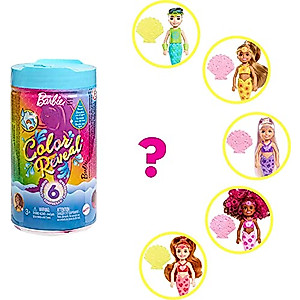 Barbie Color Reveal Rainbow Mermaid Series Chelsea Doll with 6 Surprises, Color Change and Accessories