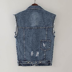 Gerichy Denim Jacket for Women, Oversized Tshirts Shirts for Women, Shirts for Women Trendy, Women's Oversized Denim Jacket Sleeveless Button Down Trendy Ripped Denim Shirt