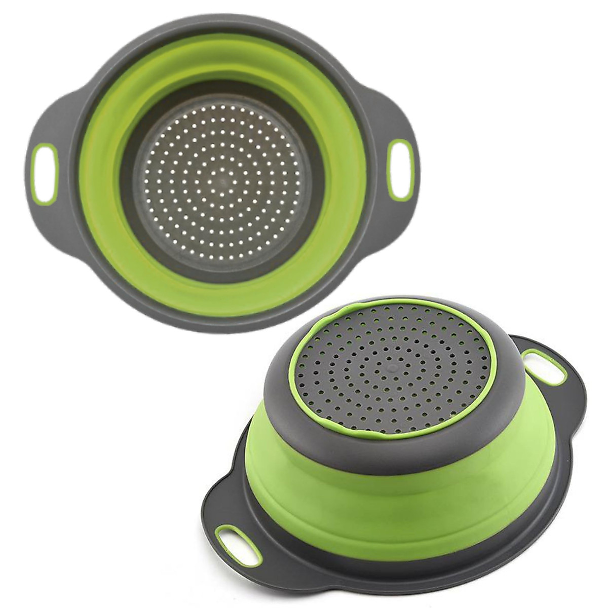 Collapsible Colander with Plastic Handles Round Silicone Kitchen Strainers Foldable Kitchen Strainer Perfect for Draining Pasta Vegetable and Fruit Green