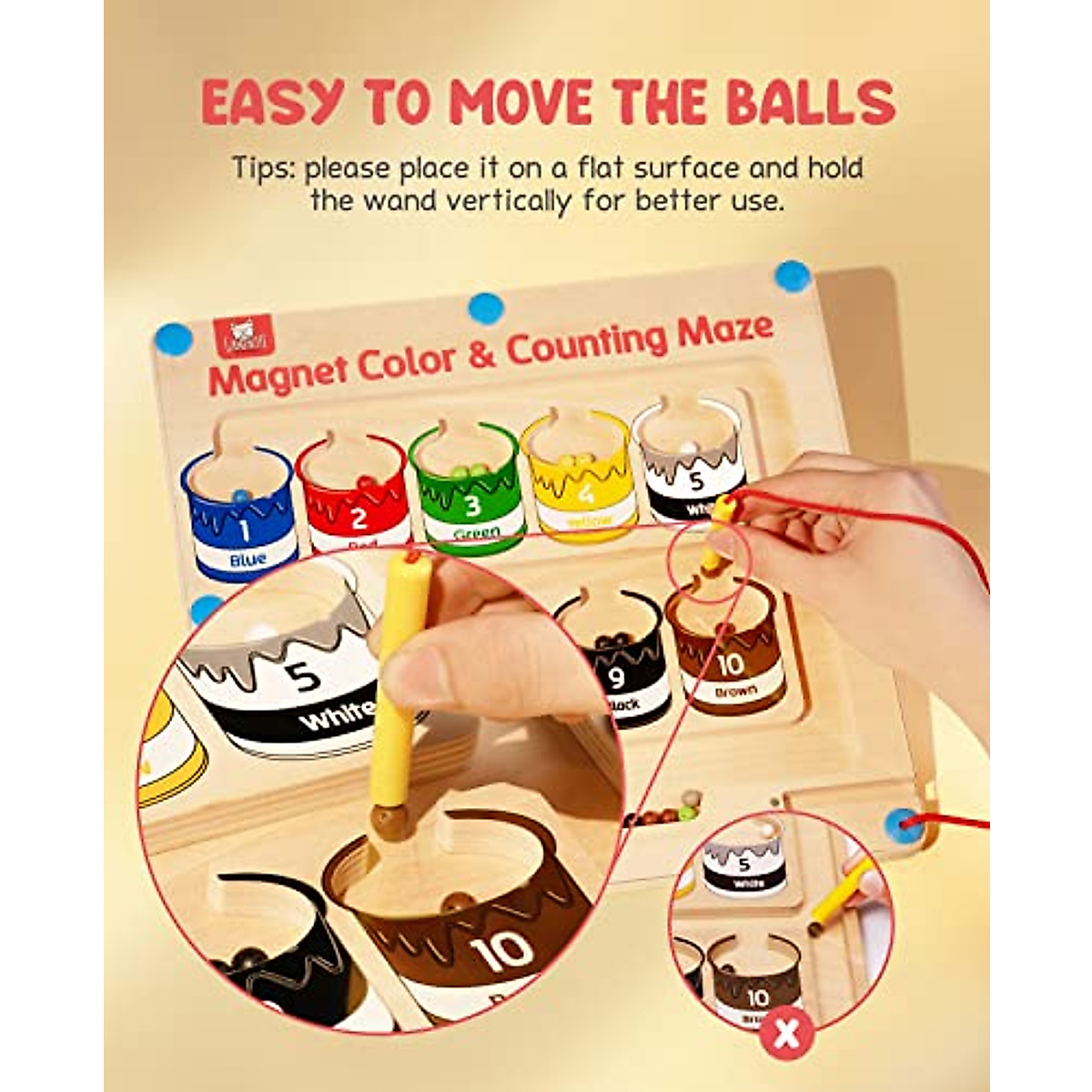 GAMENOTE Magnetic Color and Number Maze - Wooden Magnet Board Puzzles Toddler Activities Counting Matching Games Montessori Fine Motor Skills Toys