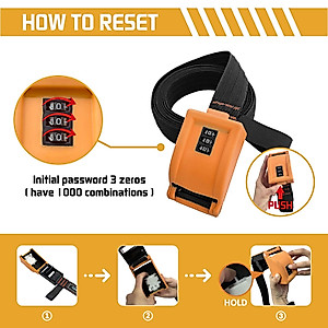 Onefeng Sports 800lbs Lockable Tie Down Straps with 3-Digit Password Buckle Include 3 Steel Cables 1.5" Width Keep Kayak Surfboard Paddleboard Canoe Safe 2pack Each Strap 10FT