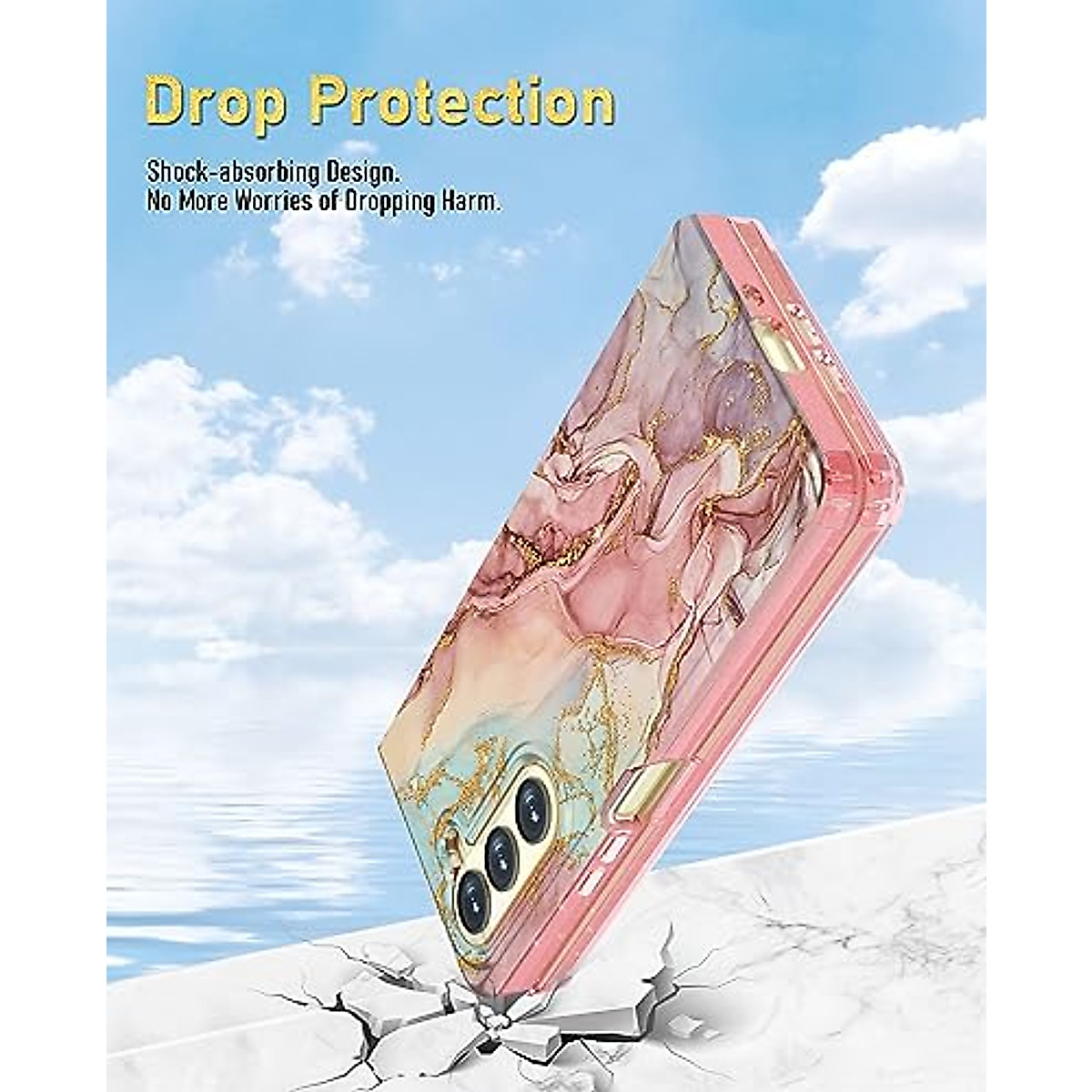 Btscase for Samsung Galaxy Z Fold 5 Case,Built in Front Screen Protector,Gold Glitter Marble Pattern Hard PC Slim Shockproof Full Body Drop Protective Case for Galaxy Z Fold 5 5G (2023), Rose Gold