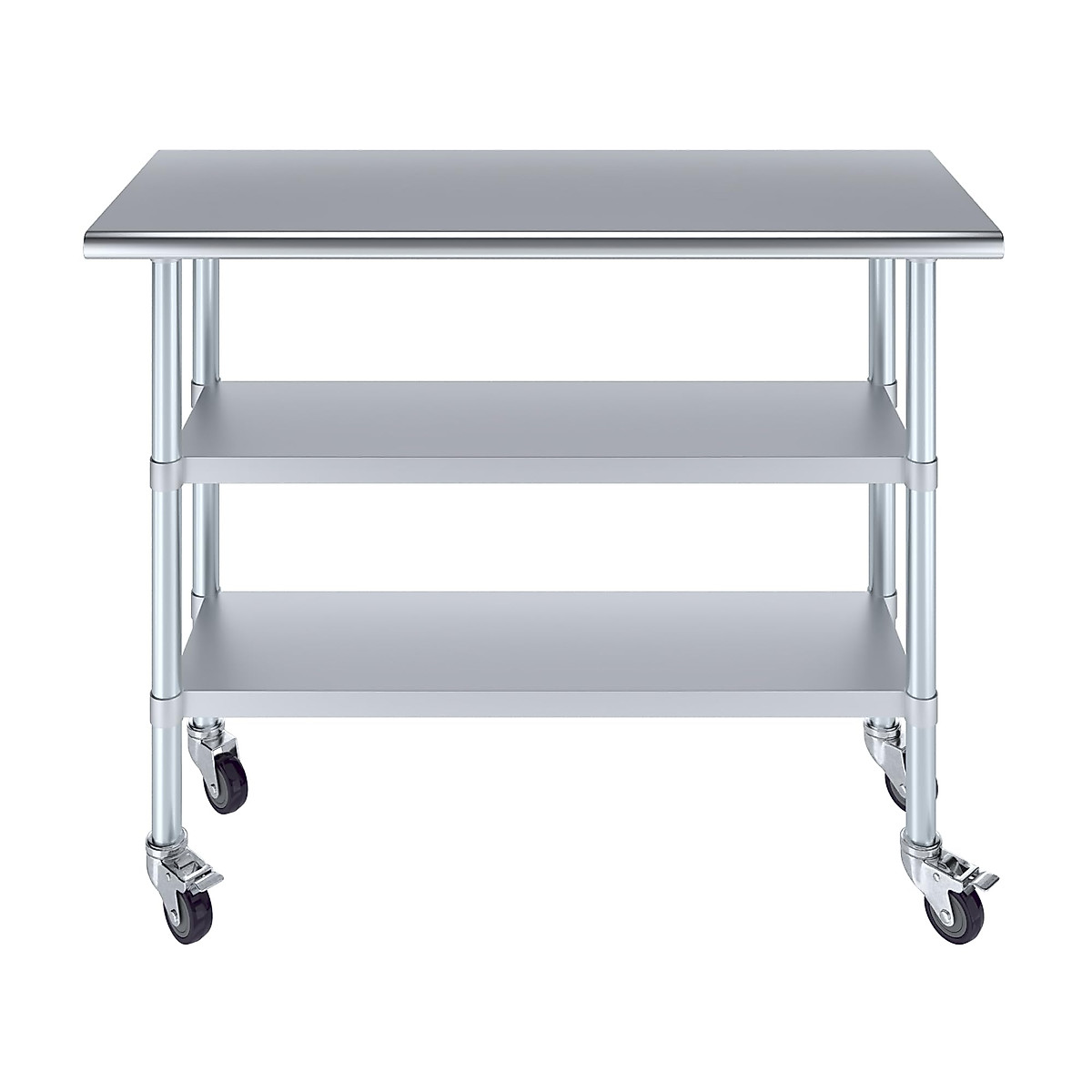 Stainless Steel Work Table with 2 Shelves with Casters | Metal Utility Table | Commercial & Residential NSF Utility Table (Stainless Steel Table with 2 Shelves, 48" Long x 18" Deep)