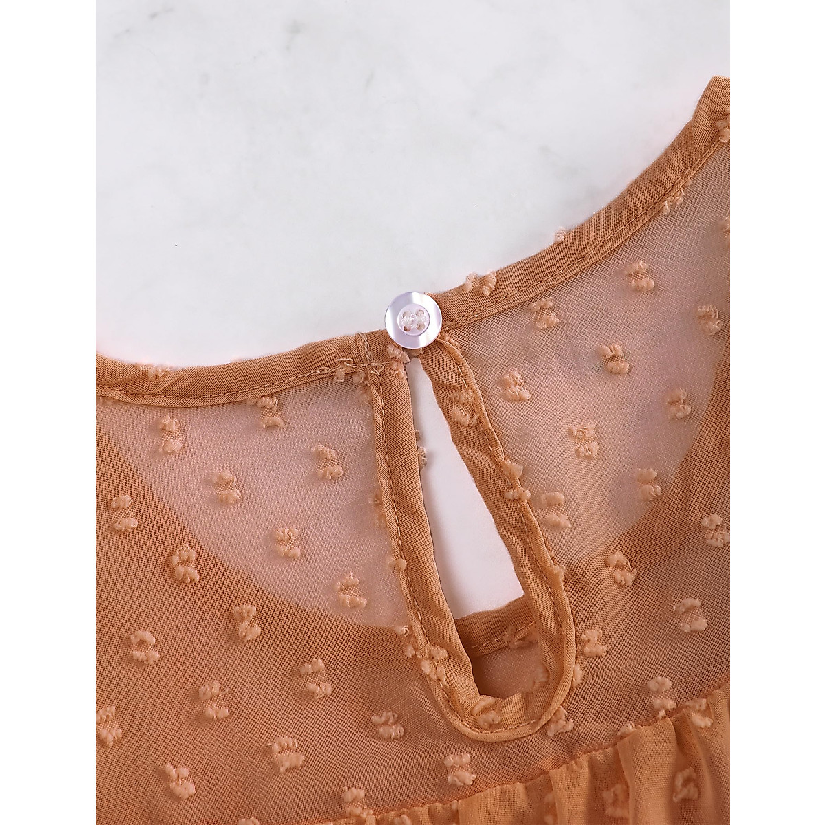 Glaoly Flower Girl Dress Summer A-Line Brown Ruffle Swiss Dot Mesh Flowy Chiffon Long Sleeve Princess Toddler Dress 5-6T