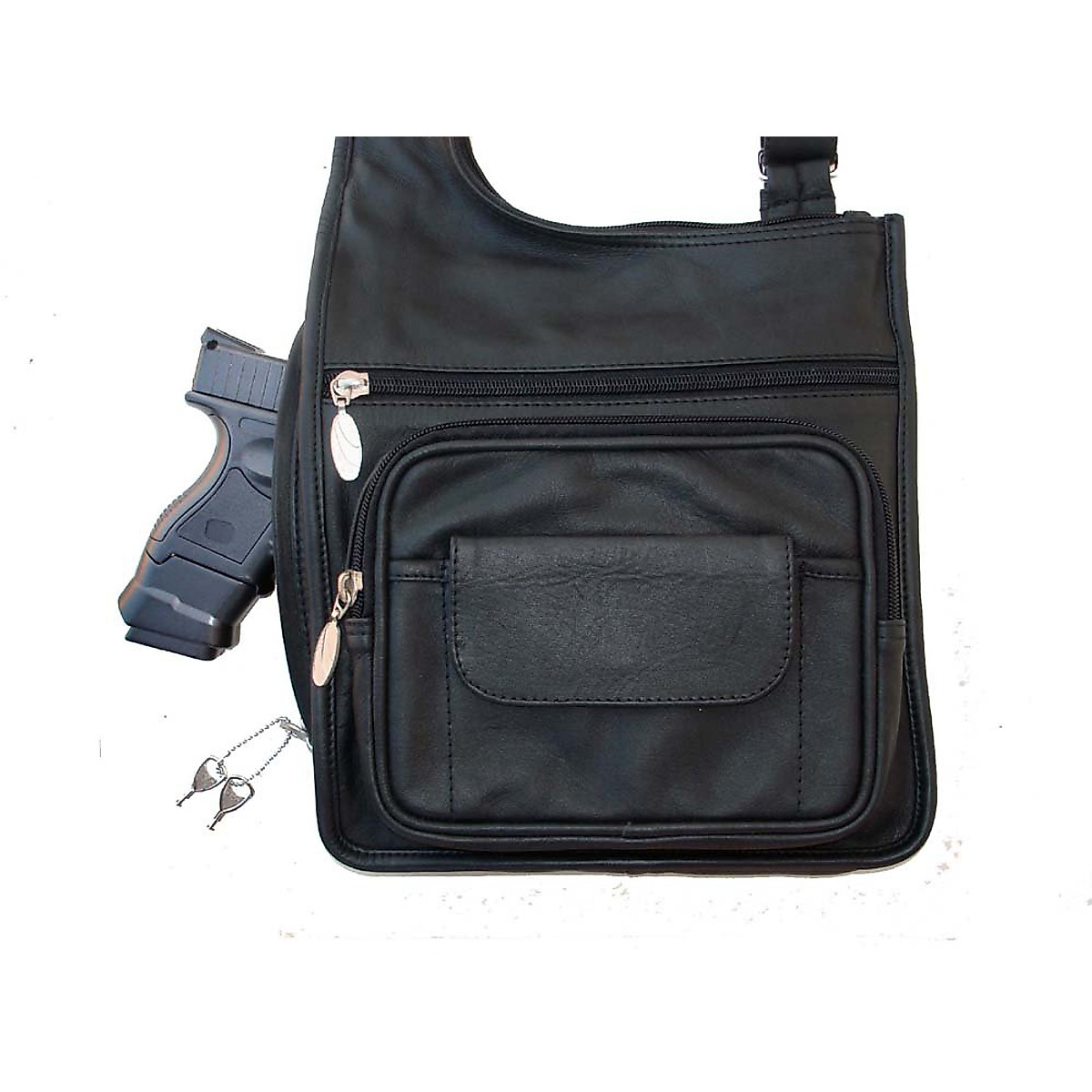 Conceal and Carry Black Leather Purse Compact Design but Highly Efficient includes Built-in Wallet and Locking Zipper for weapon security "The Lisa"
