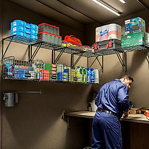 PSUTBPAT Garage Shelf Wall Mounted with Wire baskets, Heavy Duty Garage Wall Shelving with Garden Tool Storage und Hooks, Wire Shelf Baskets for Home Garden Garage Organization and Storage