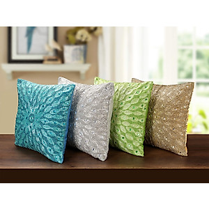 Hand Beaded Decorative Pillow Cover -16x16 Inch - Silver, Handwoven Pillow, Handmade by Skilled Artisans, A Beautiful and Elegant Accessory to Dress up Your Couch, Sofa and Bed - Only Cover - 2 Pack