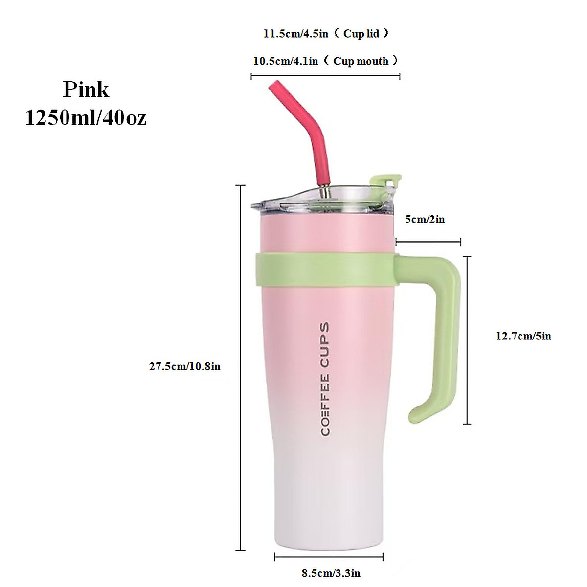 Scizorito 40oz Big Coffee Mug, 304 Stainless Steel Vacuum Insulated Car Cup, 40oz Tumbler with Handle and Straw Lid, Suitable for Father's Day, Mother's Day, Christmas (Pink)