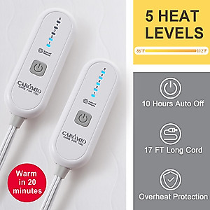 CAROMIO Heated Mattress Pad King Size 78x80 Inch, 4 Heating Levels and 10 Hours Auto Off Quilted Mattress Heating Pad Machine Washable Electric Mattress Pad with Dual Control, White