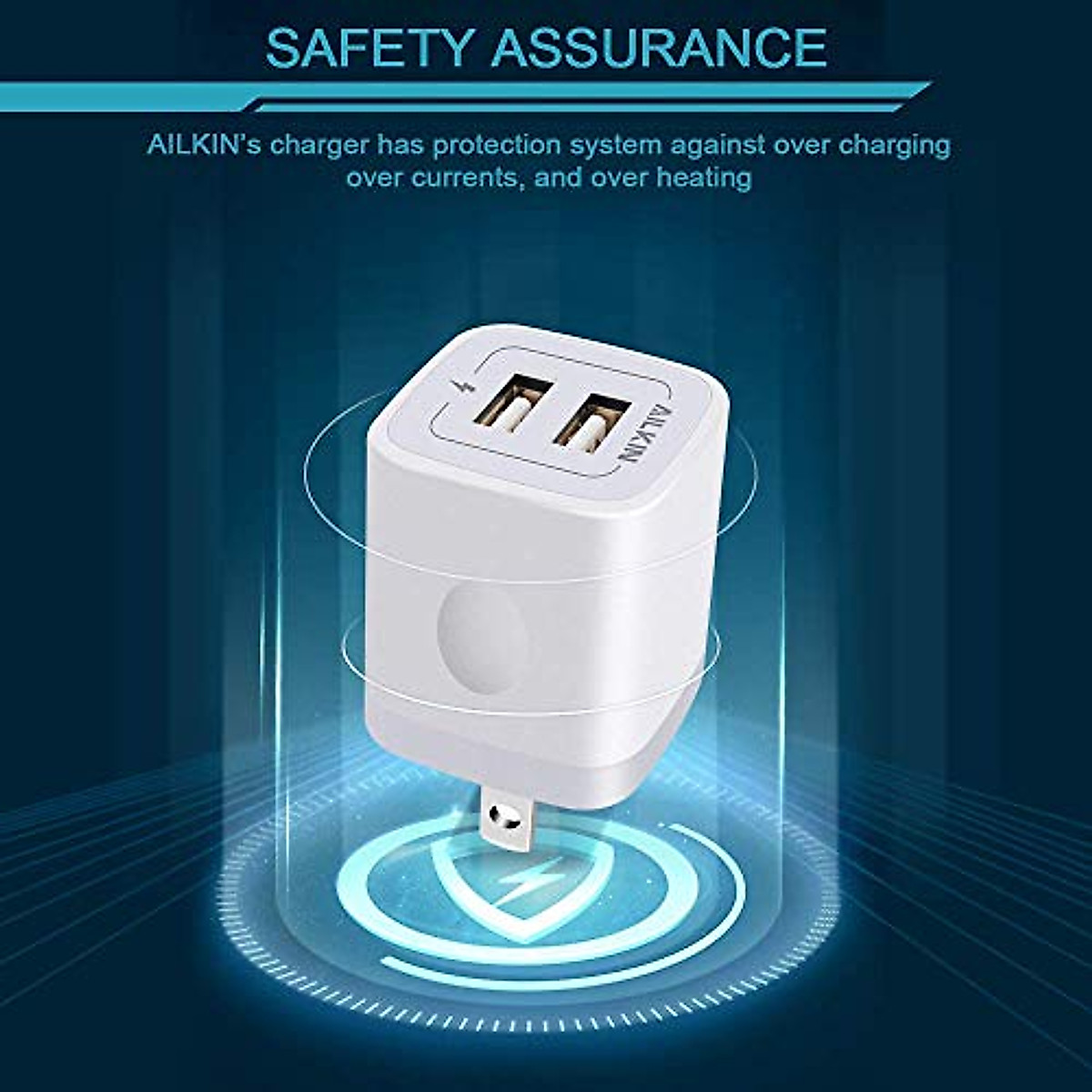 USB Wall Charger, AILKIN 2-Pack 2.1Amp Dual Port Quick Charger Plug Cube&2-Pack 3.4a Dual Port USB Fast Car Charger