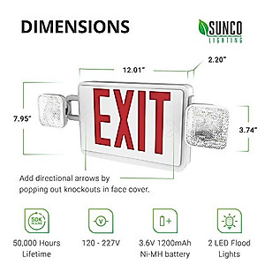 Sunco Lighted Exit Signs for Business with Battery Backup, Emergency LED Exit Light Combo, 120-277V Double Sided with Two LED Flood Lights, Fire Resistant UL 94V-0, Commercial Grade 6 Pack