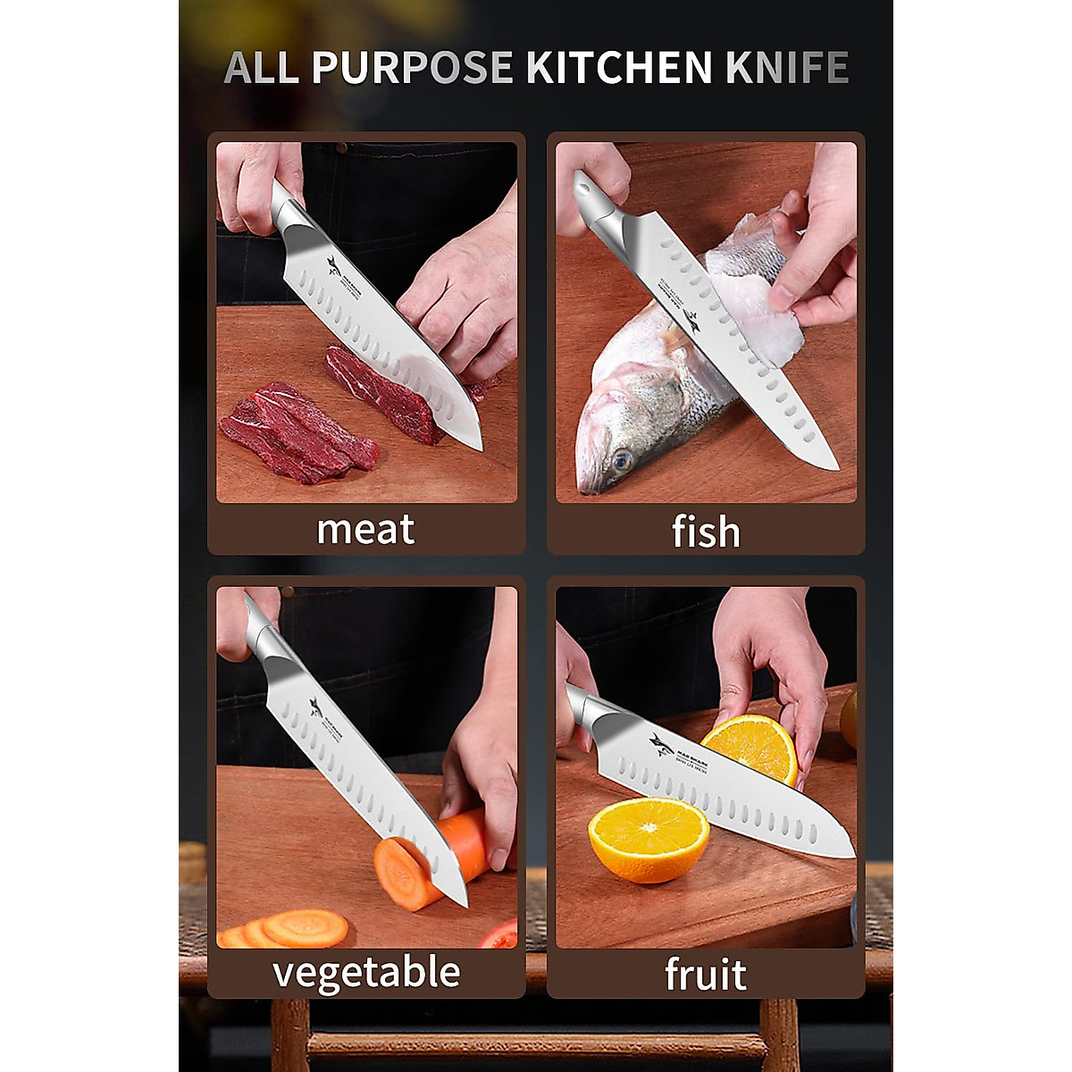 MAD SHARK Premium Santoku Knife 8 Inch, High-end Professional Best Sharp Kitchen Knife, German Stainless Steel, japanese Chef Knife, sushi knife, chef's knives, Cutting Knives - Silver