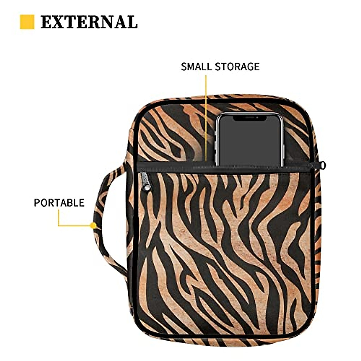 Hinthetall Zebra Print Bible Bag Carrying Case with Bookmark for Bible Studying Protective Bible Bag Polyester Bible Cover with Pockets and Zipper Church Bag Great Gift for Christian 1 Set