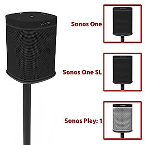 Eximus Fixed Height Speaker Floor Stand for Sonos One and Sonos One SL and Sonos Play:1 - Cable Management Built In - Easy Assembly - Gloss Black Finish