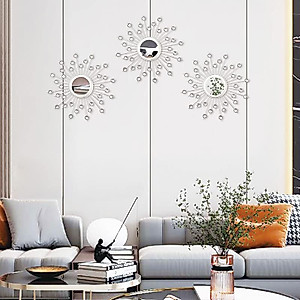 3 Pack Acrylic Burst Wall Mirror Metal Faux Diamonds Mirrors Bling Home Decorative Hanging Wall Art for Living Room Bedroom-Sliver