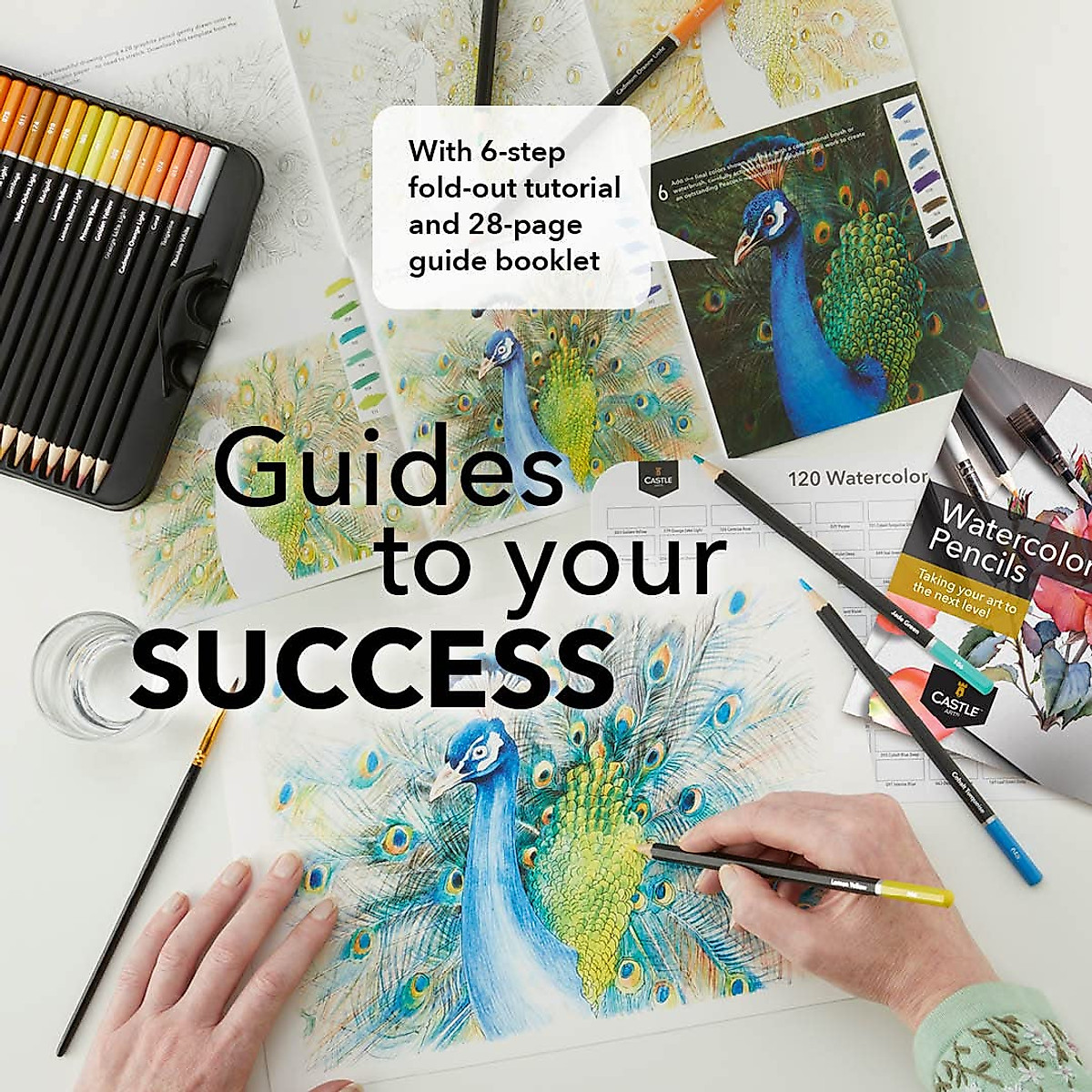 Castle Art Supplies 120 Watercolor Pencils Set | Quality Vibrant Pigments | Draw and Paint at Same Time | For Adult Artists and Professionals | Protected and Organized in Presentation Tin