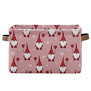 Wusikd Valentines Day Storage Basket Set of 1 Large Fabric Cute Gnomes Hearts Storage Basket Bins Box Cube with Handles Collapsible Closet Shelf Clothes Organizer Basket for Nursery Bedroom