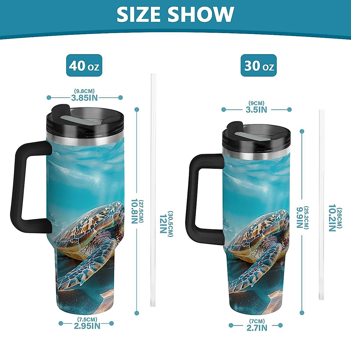 FRCSDIY Sea Turtle Insulated Tumbler with Handle and Straw Lid,30oz Leakproof Stainless Steel Cup BPA-Free Water Bottle