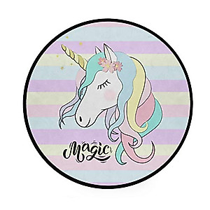Round Area Rug Non-Slip Large Circle Rugs 3-Feet Diameter for Living Room Bedroom Beautiful Modern Microfiber Soft Carpet Machine Washable Floor Mat Home Decor (Rainbow Unicorn)