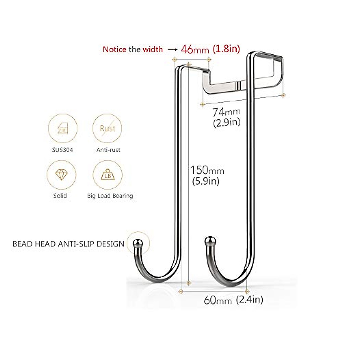 Dalanpa 1kuan Over Door Hook Heavy Duty Hooks for Hanging - Single Hook Loads up to 50lbs for Kitchen, Bathroom, Bedroom and Office - Pack of 3