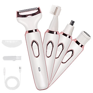 4 in 1 Electric Razor for Women, RAIALL Lady Electric Shaver Hair Remover for Face Legs Nose Underarm, Portable Bikini Trimmer Wet & Dry Cordless Hair Removal with 4 Floating Head - USB Recharge