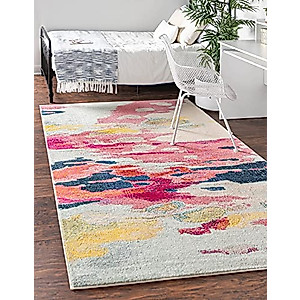 Unique Loom Estrella Collection Light Colors, Abstract, Modern, Vibrant Area Rug, 3 ft 3 in x 5 ft 3 in, Pink/Ivory