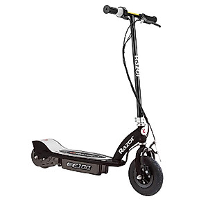 Razor E100 Kids Ride On 24V Motorized Powered Electric Scooter Toy, Speeds up to 10 MPH with Helmet and Safety Elbow Knee Pad Set, Black