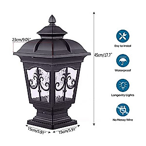 WENZIFI Outdoor Pillar Lights Modern Post Lights Fixtures E26 Aluminum Column Lights Outdoor Post Mount Lighting with Seeded Glass Waterproof Exterior Post Lamp for House Garden Backyard Patio