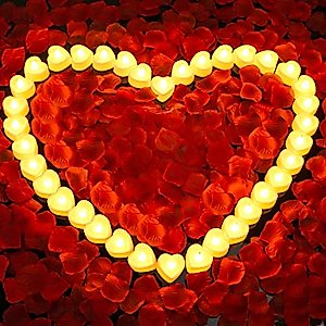 Caffox 3000Pcs Rose Petals with 36Pcs LED Tea Lights Candles, Rose Petals for Romantic Night for Her Set, Romantic Decorations for Special Night, Valentine's Day, Wedding, Anniversary Decorations
