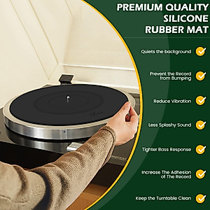 Turntable Platter Mat Black Rubber Silicone Design for Universal to All LP Vinyl Record Players