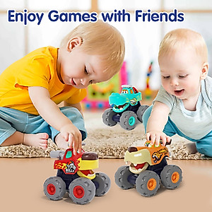 HOLA Toys for 1 + Year Old Boy Gifts, 3 Pack Monster Trucks for Boys Toys for 1 2 + Year Old Boy Girl Gifts, Friction Powered Pull Back Push and Go Toy Cars for Toddler 1-3 Baby Boy Toys 12-18 Months