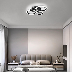 TEMINBU Modern LED Ceiling Light, Black 4 Rings Flush Mount Ceiling Light, 4000K Lighting Fixture Ceiling Lamp for Kitchen, Bedroom, Living Room, Laundry Room