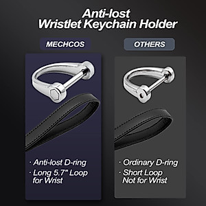 MECHCOS Car Key Fob Keychain Holder Genuine Leather Wristlet Loop Key Chain Circle Carabiner Clip for Men and Women with Anti-Lost D Ring, Screwdriver, 4 Key Rings, 360 Degree Rotatable, Black