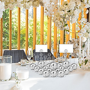 Uiifan 20 Set Picture Holders Disco Ball Table Name Card Holder Disco Ball Table Number Stands Photo Holder with Swirl Wire and Place Cards for Display Menu Wedding Party Birthday (Silver,2 Inch)