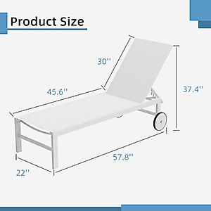 Shintenchi 2 PCS Outdoor Chaise Lounges Chair with Wheels Aluminum Reclining Patio Lounge Chairs with 5 Adjustable Position Recliner for Patio, Beach, Yard, Pool Patio Furniture Set,White