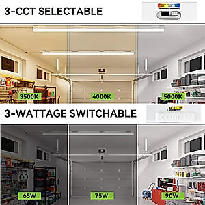 hykolity 8FT LED Shop Light, 65/75/90W LED Strip Light, [6-lamp F32T8 Fluorescent Equiv.] 3500K/4000K/5000K CCT Selectable, 130lm/W Commercial Grade LED Strip Light Fixture for Warehouse -2 Pack