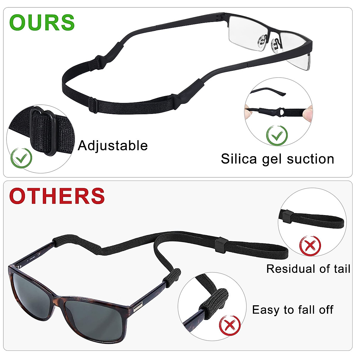 DZDY Sports glasses Non slip rope Adjustable glasses strap Glasses fixing strap Glasses feet anti slip rope Glasses for adults, children, sunglasses Glasses