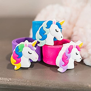 FROG SAC 3 Flashing LED Unicorn Slap Bracelets for Kids, Light Up Unicorns Slap Bracelet Wrist Bands for Girls, Tween Girl Birthday Party Favors, Goodie Bag Easter Basket Stocking Stuffers