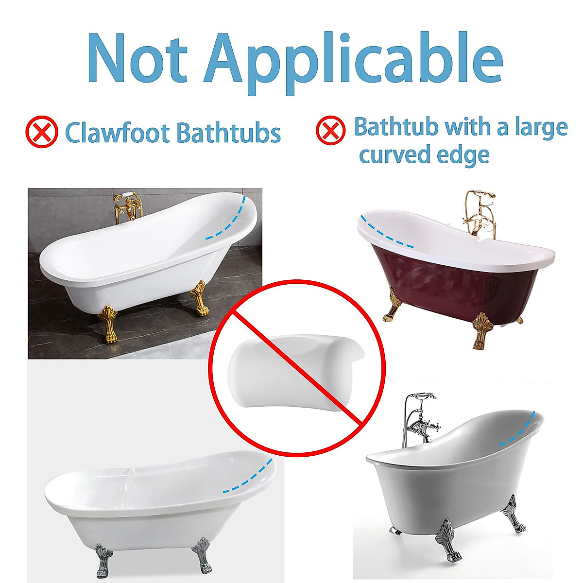 Bath Pillow for tub, Waterproof Bath Pillows for tub Neck and Head Support, Comfortable Bath tub Pillow headrest for Soaking, Spa, Tub Pillow for Bath Accessories with Strong Non-Slip Suction Cups