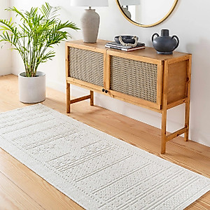 Hauteloom Bahar Living Room, Bedroom Machine Washable Area Rug - Bohemian Modern Farmhouse - Moroccan Transitional - White, Off White, Light Cream - 7'10" x 10'1"